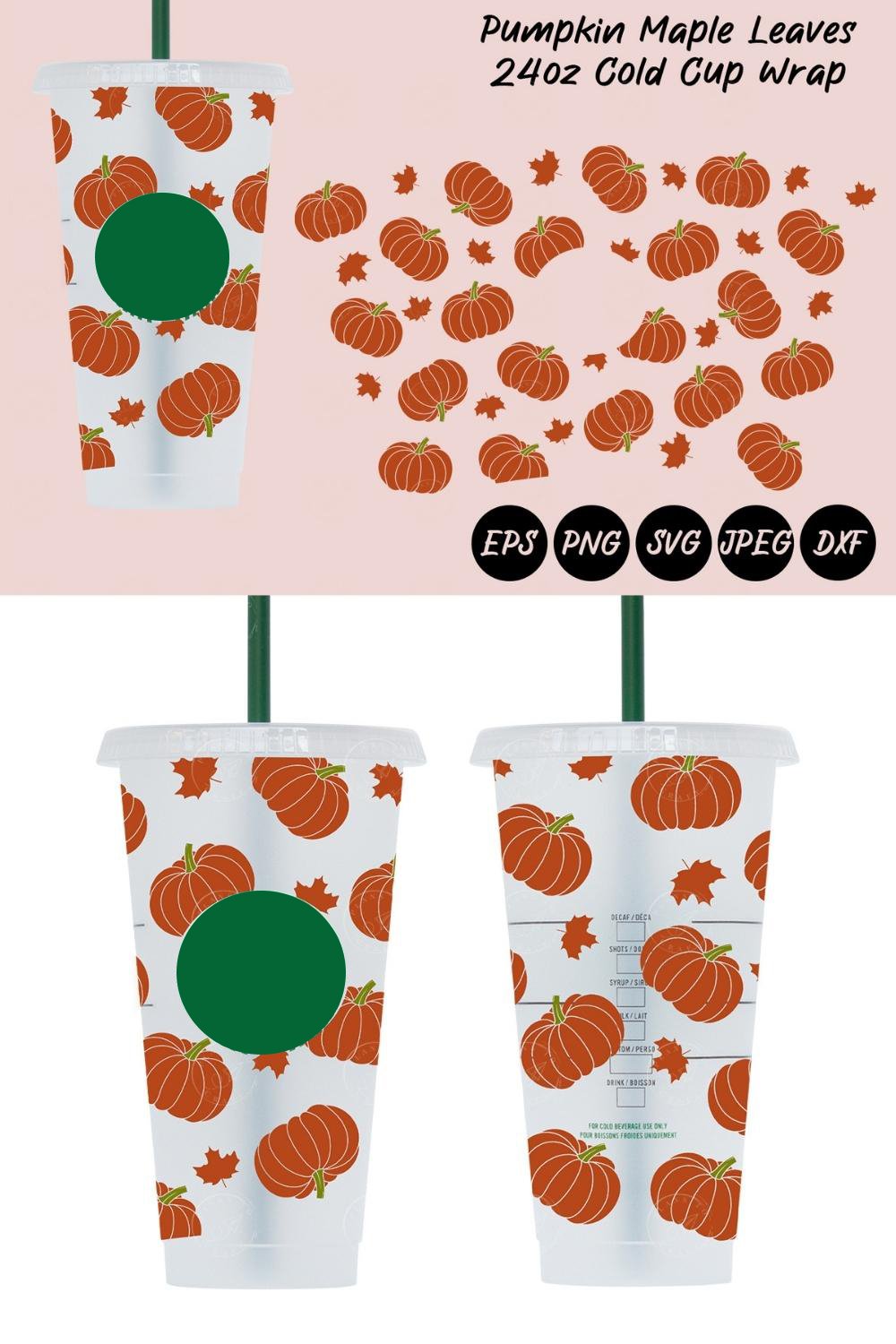 Pumpkin Maple Leaves 24oz Cold Cup Wrap SVG