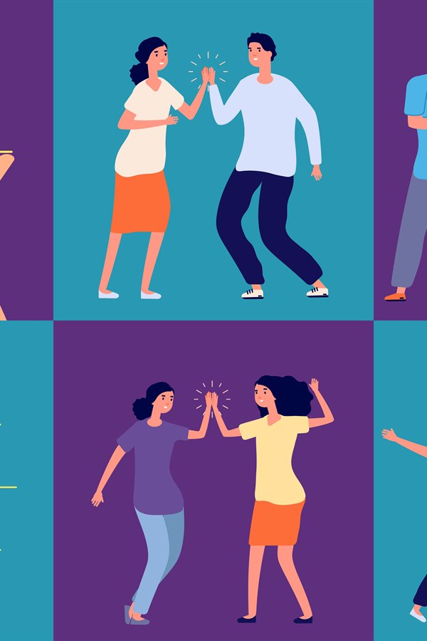 High five friends. Happy people greetings, smile woman man c