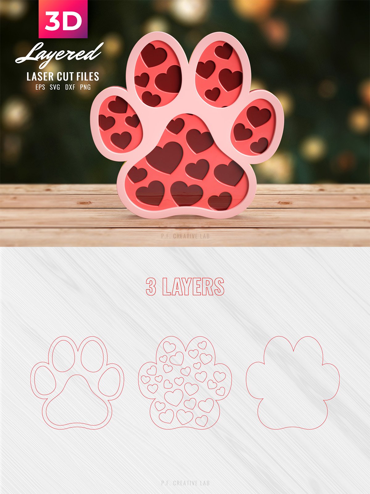 3D Paw Print SVG - Layered Dog Love Clipart
