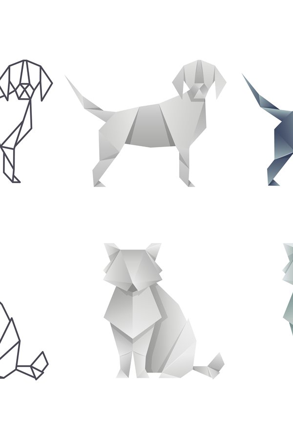Set of vector japanese origami cat and dog