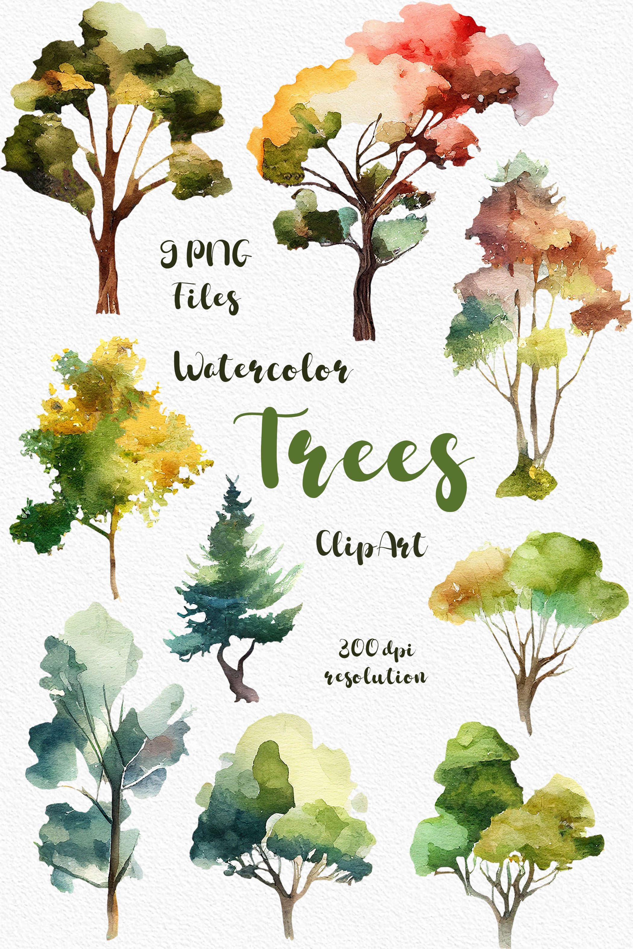 Watercolor Trees Clipart, Plant Clipart Scrapbooking
