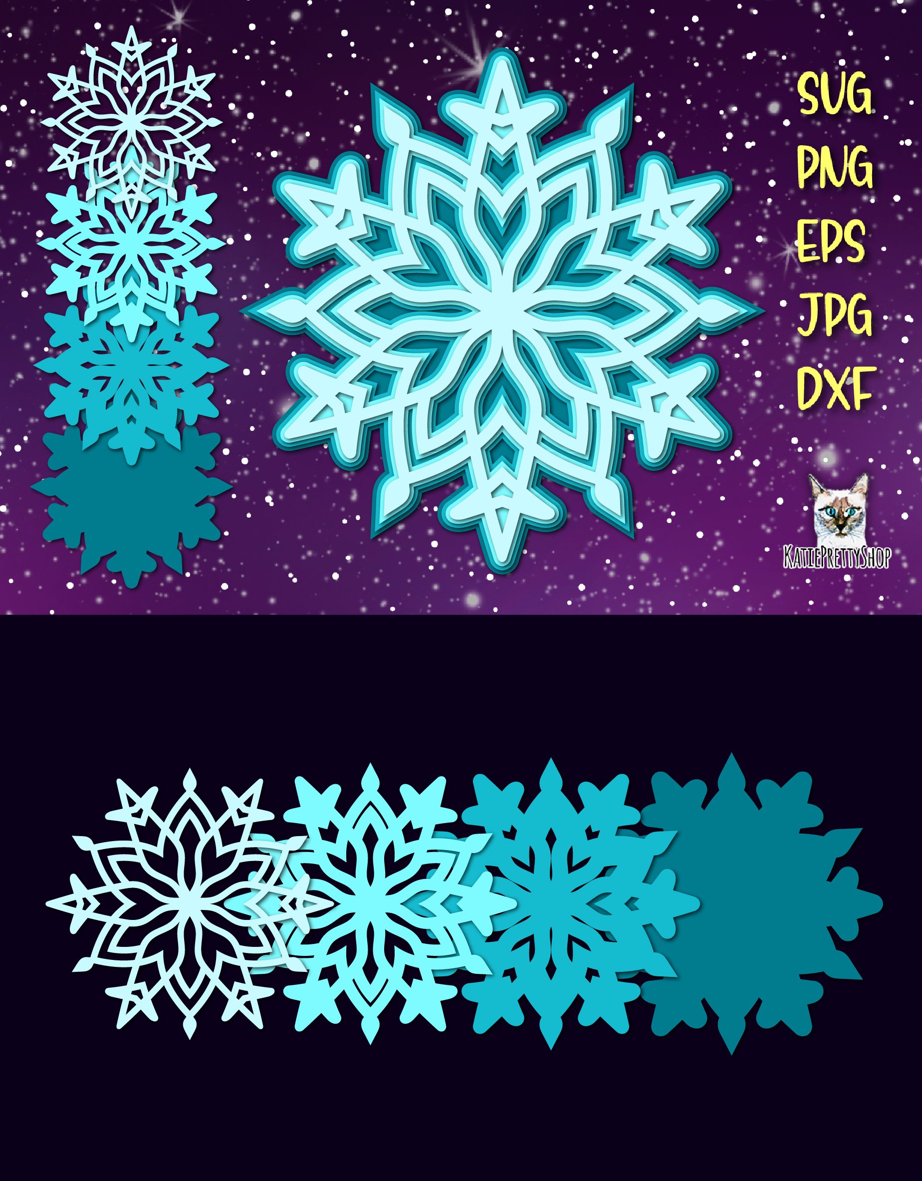 3D Snowflake paper cut SVG, layered snowflake cut (2079991)