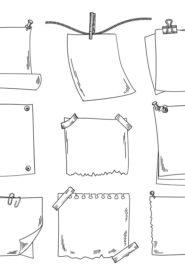 Sketch papers and different notepapers vector set in hand dr