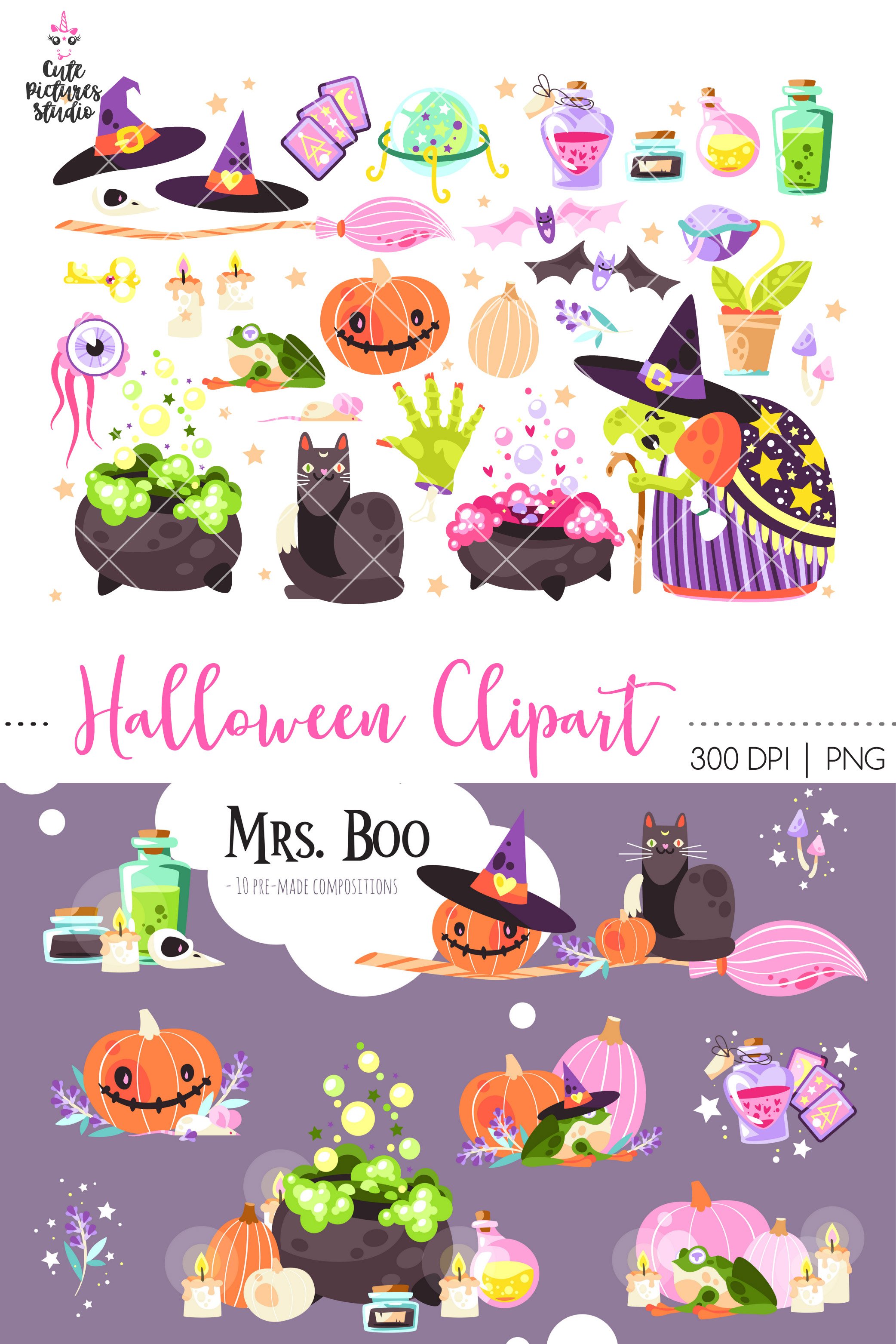 Halloween Bundle PNG clipart, Happy Halloween png, Witch png