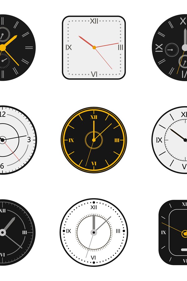 Modern watch face. Clock round scale faces, modern 12 hours