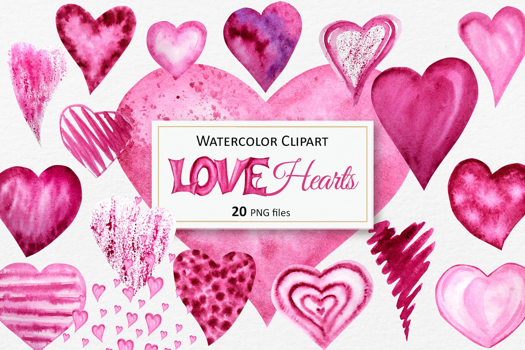 Watercolor Love Hearts PNG Clipart Valentines day (1128994)