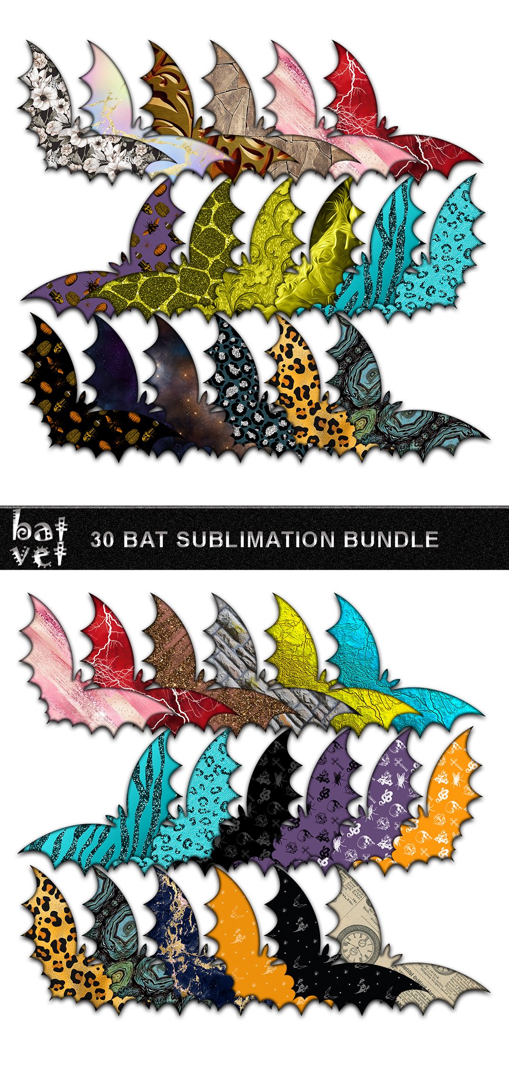 Bat Clipart Bundle | Halloween Sublimation Bundle PNG