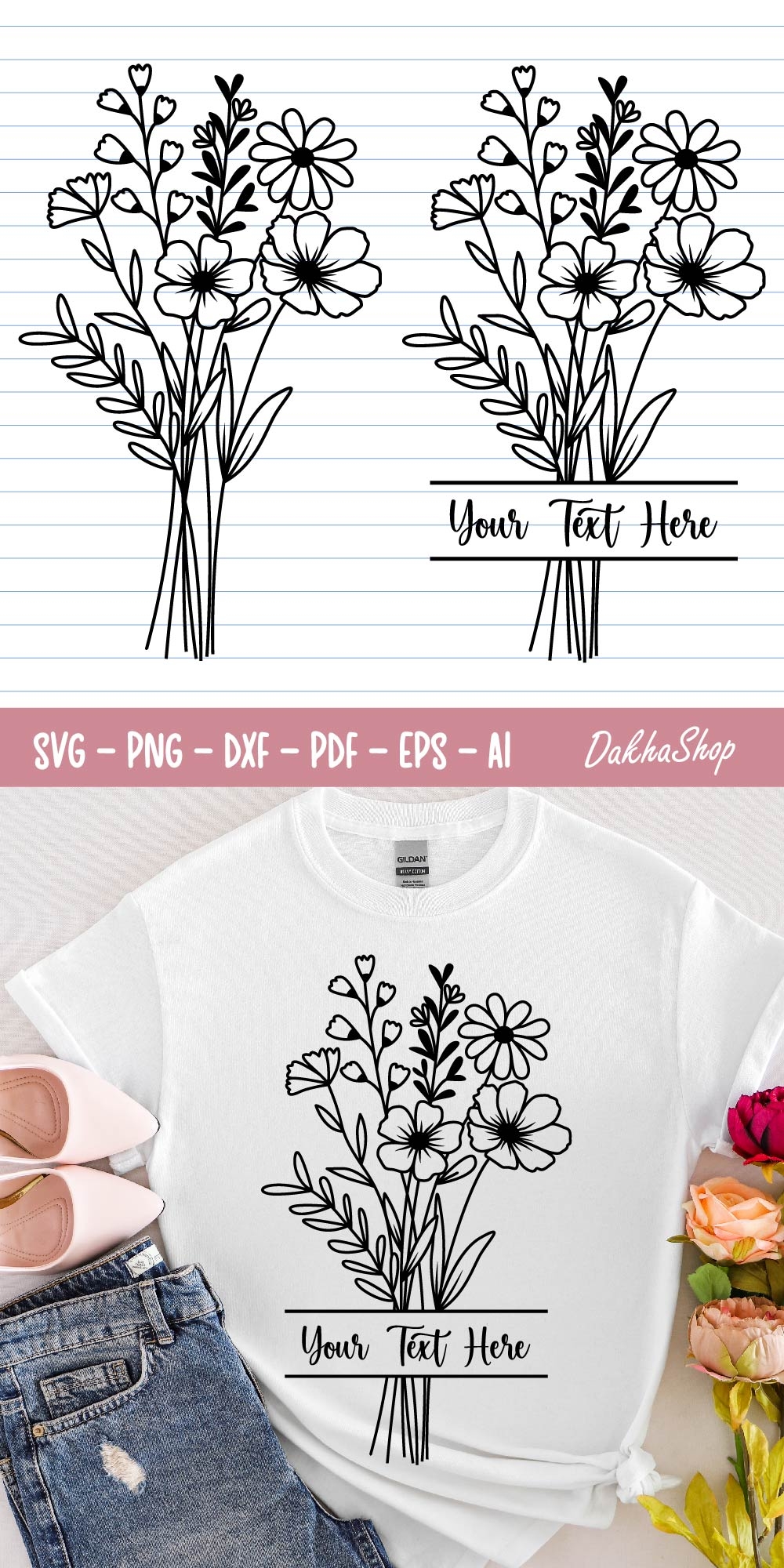 Flower Split Monogram Svg, Floral Bouquet Svg, (5925261)