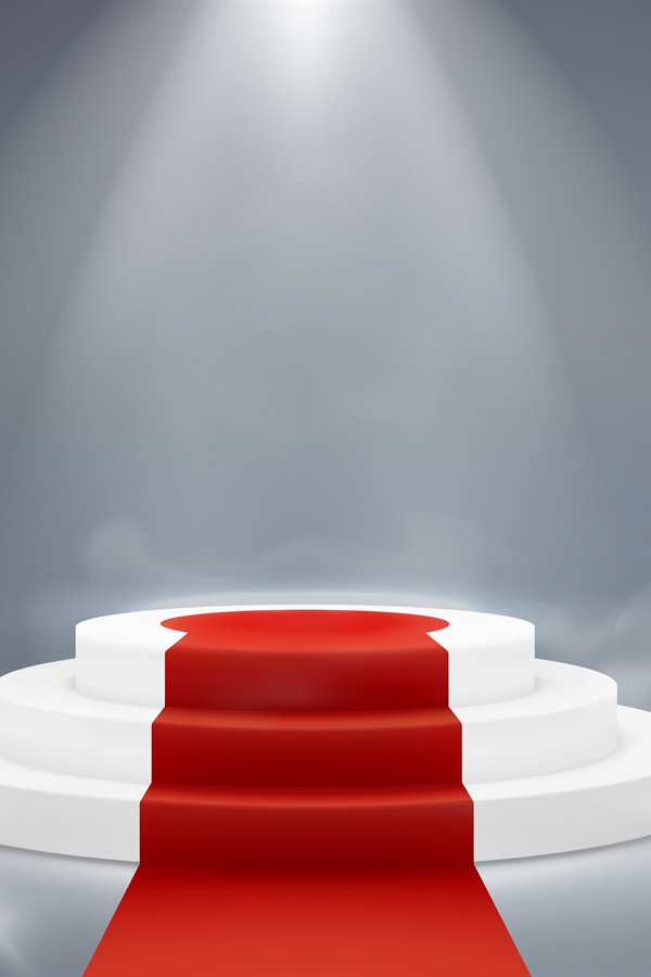 Round podium. Pedestal platform illuminated ceremony achieve