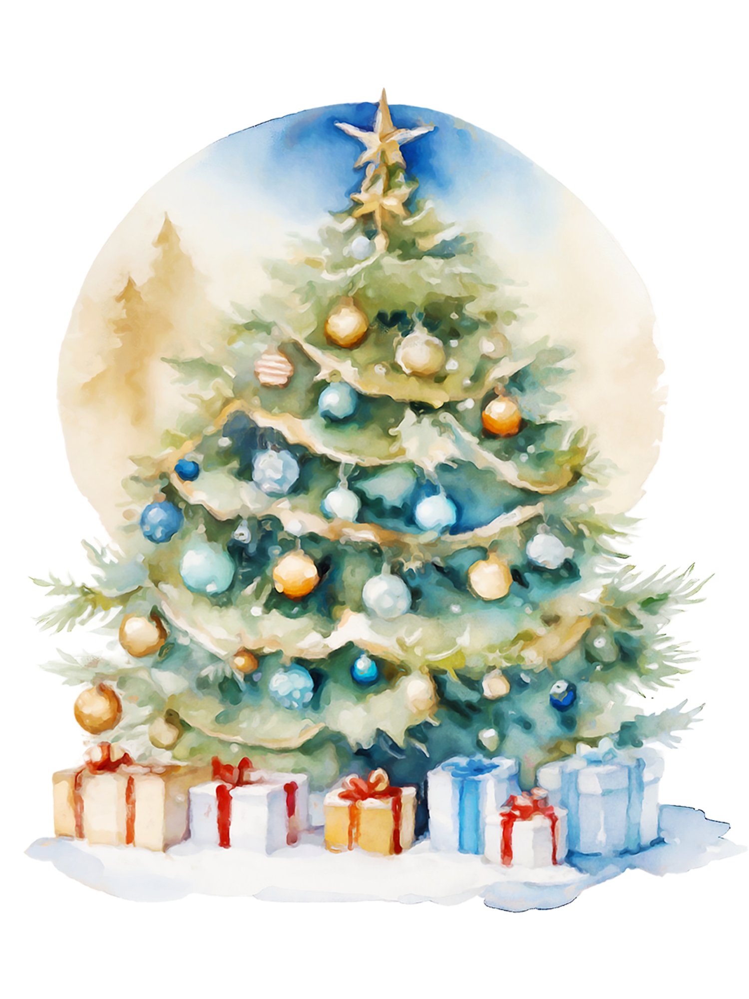 Christmas Tree Sublimation Watercolor Clipart / (2962537)