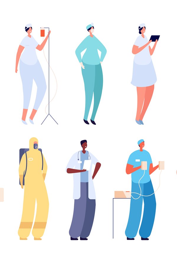 Hospital team. Woman medical uniform, health specialist. Fla