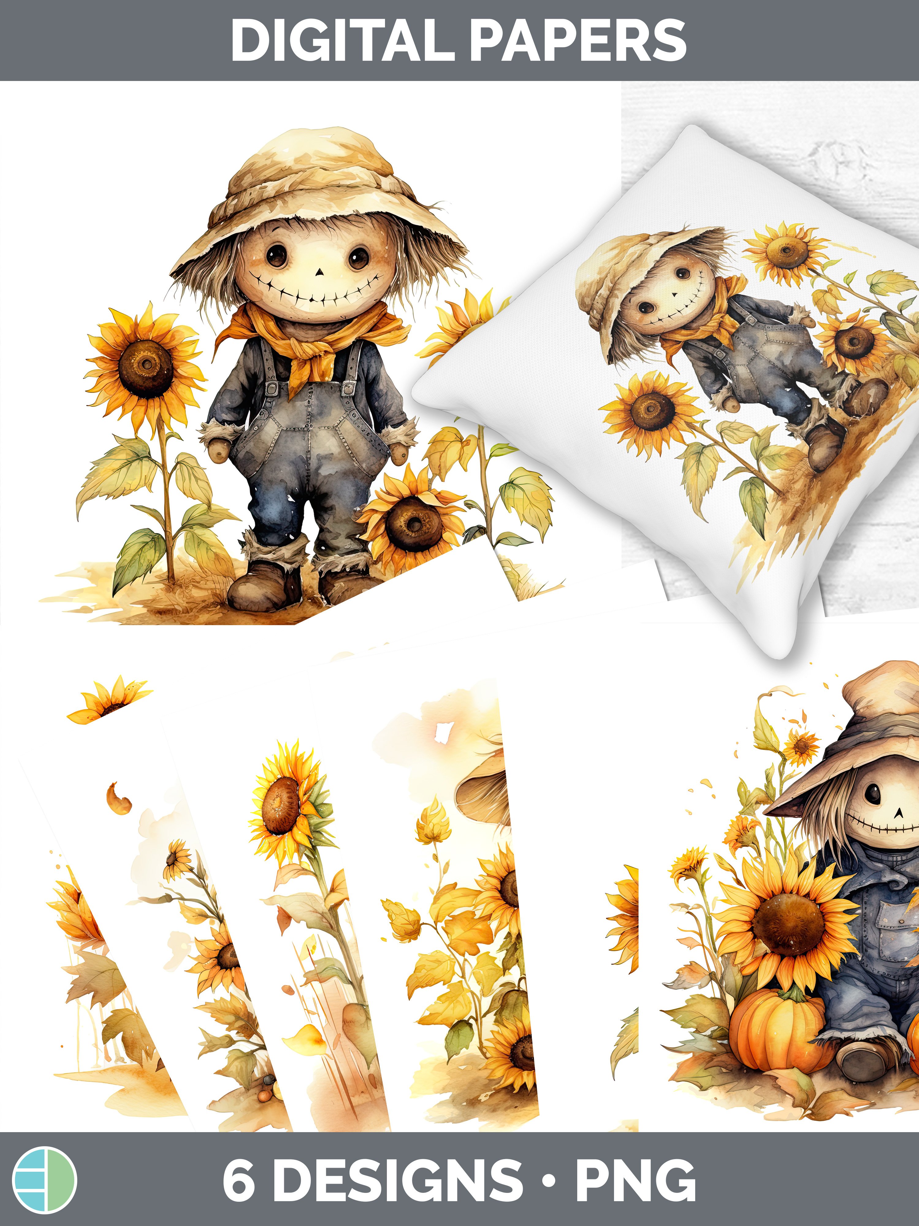 Autumn Scarecrow Paper Backgrounds | Bundle Digital Scrapboo