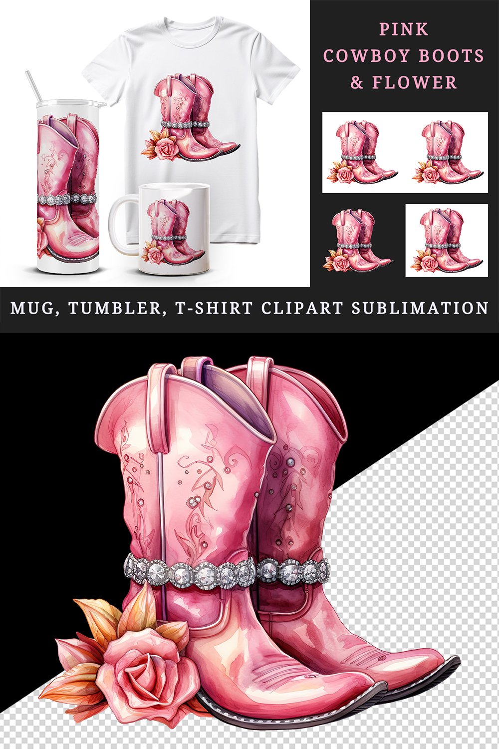 Cowboy boots tumbler, mug wrap, clipart sublimation design