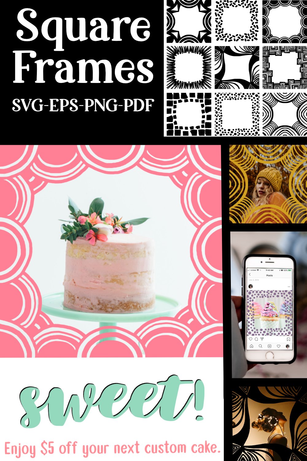 9 Square Vector Frames / Overlays