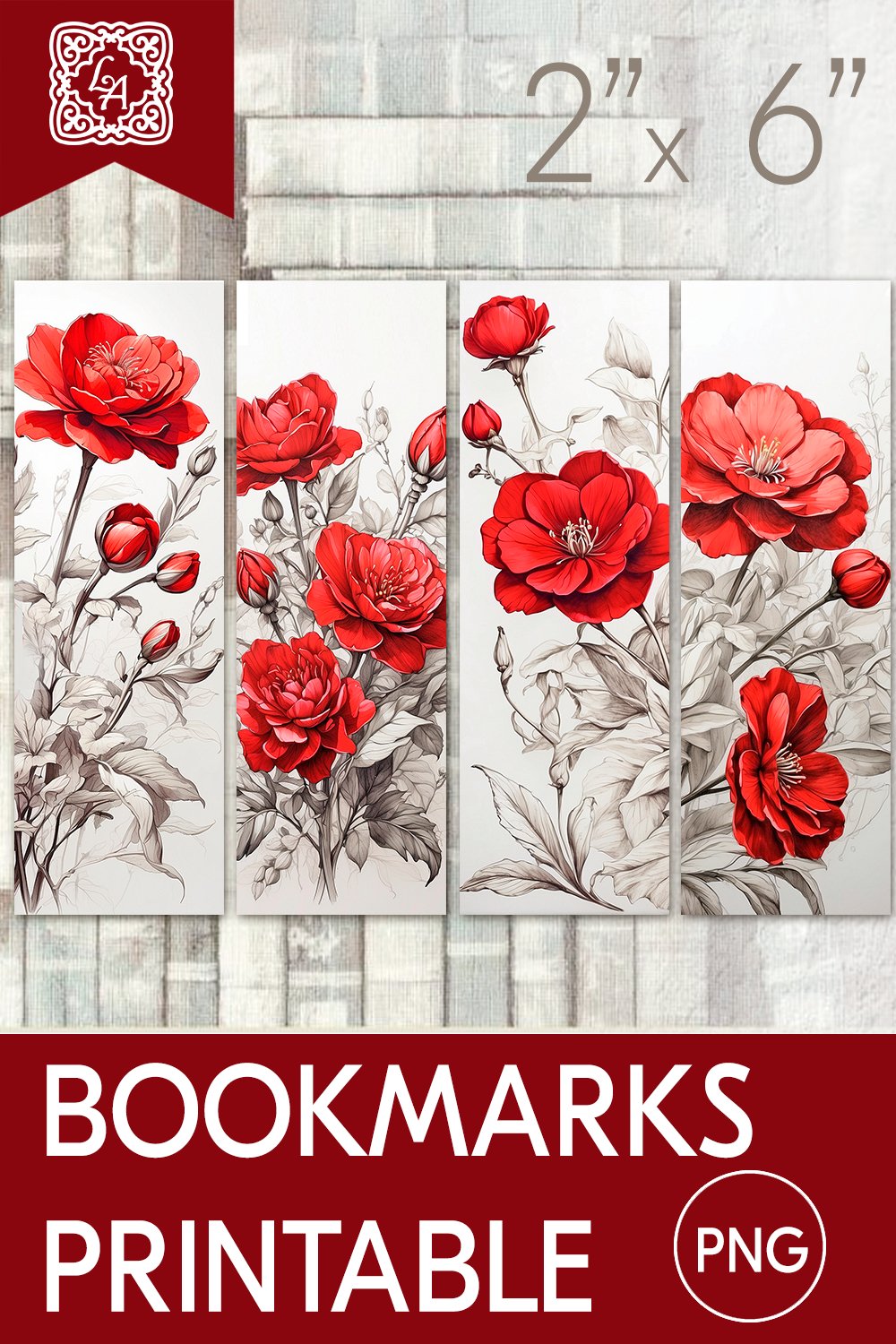 Red Flowers Printable Bookmark