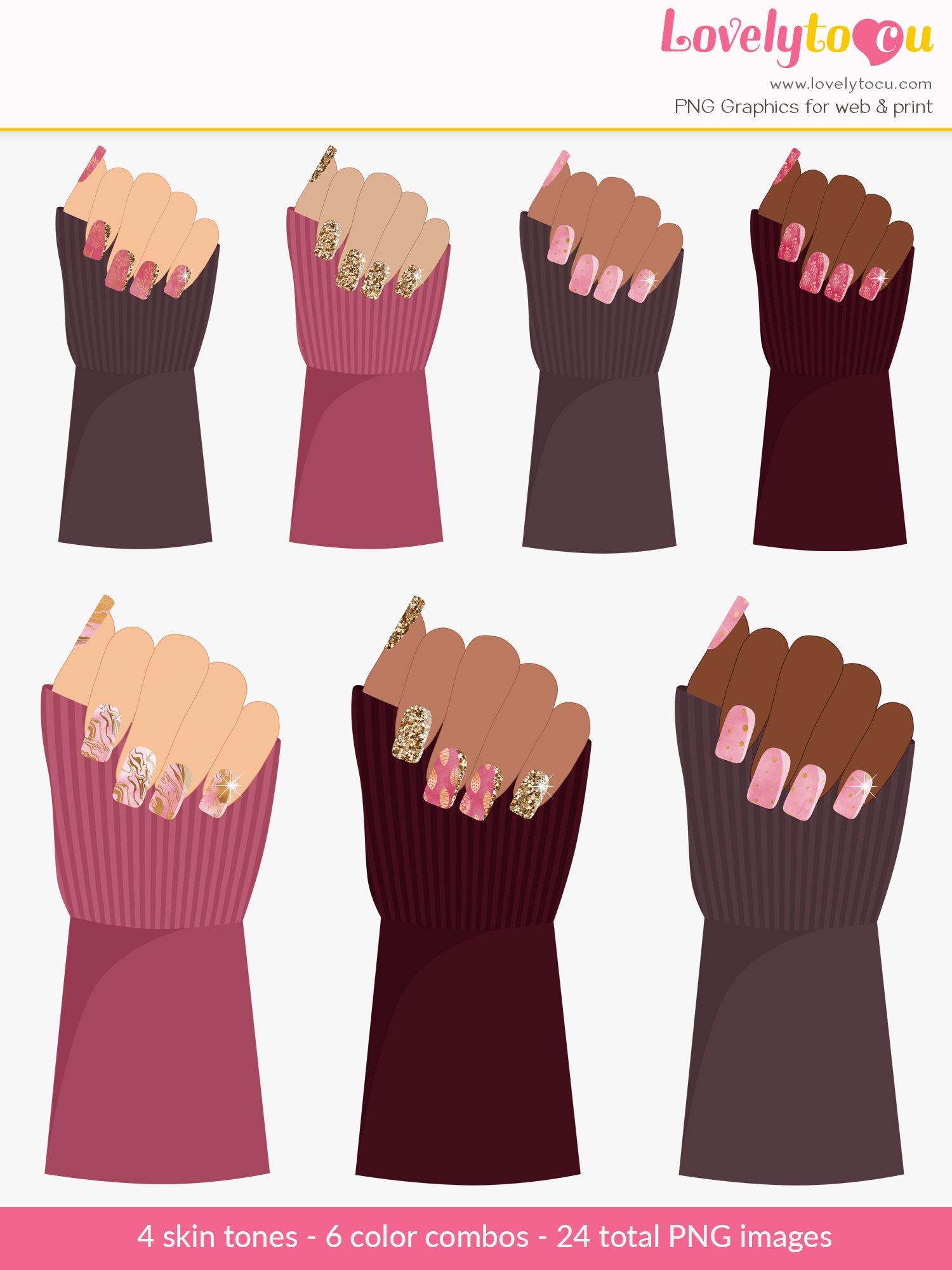 Nail polish clipart, hand pose, glitter nails, (1654996)