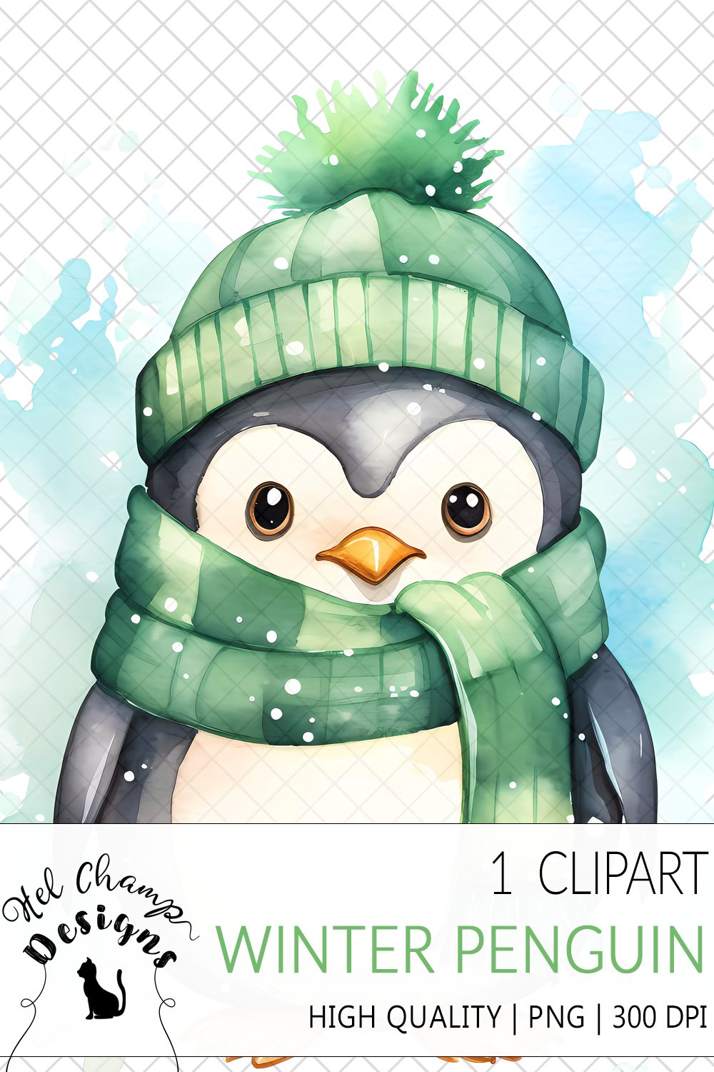 Winter penguin green scarf transparent clipart