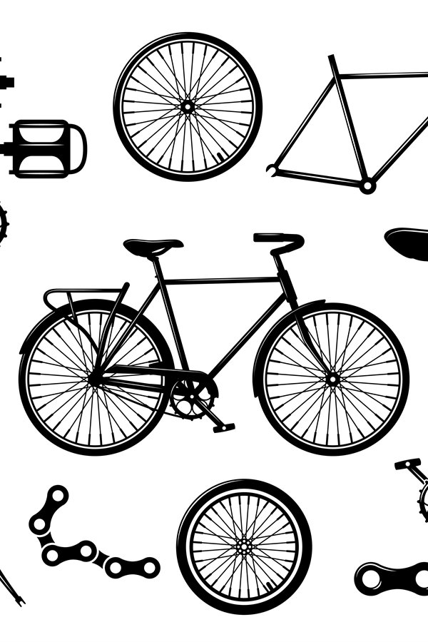 Bike parts. Bicycle equipment and components isolated vector