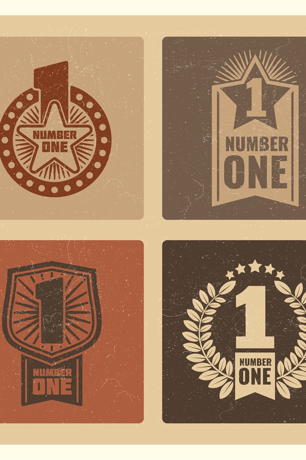 Set of grunge vintage number one banner with labels