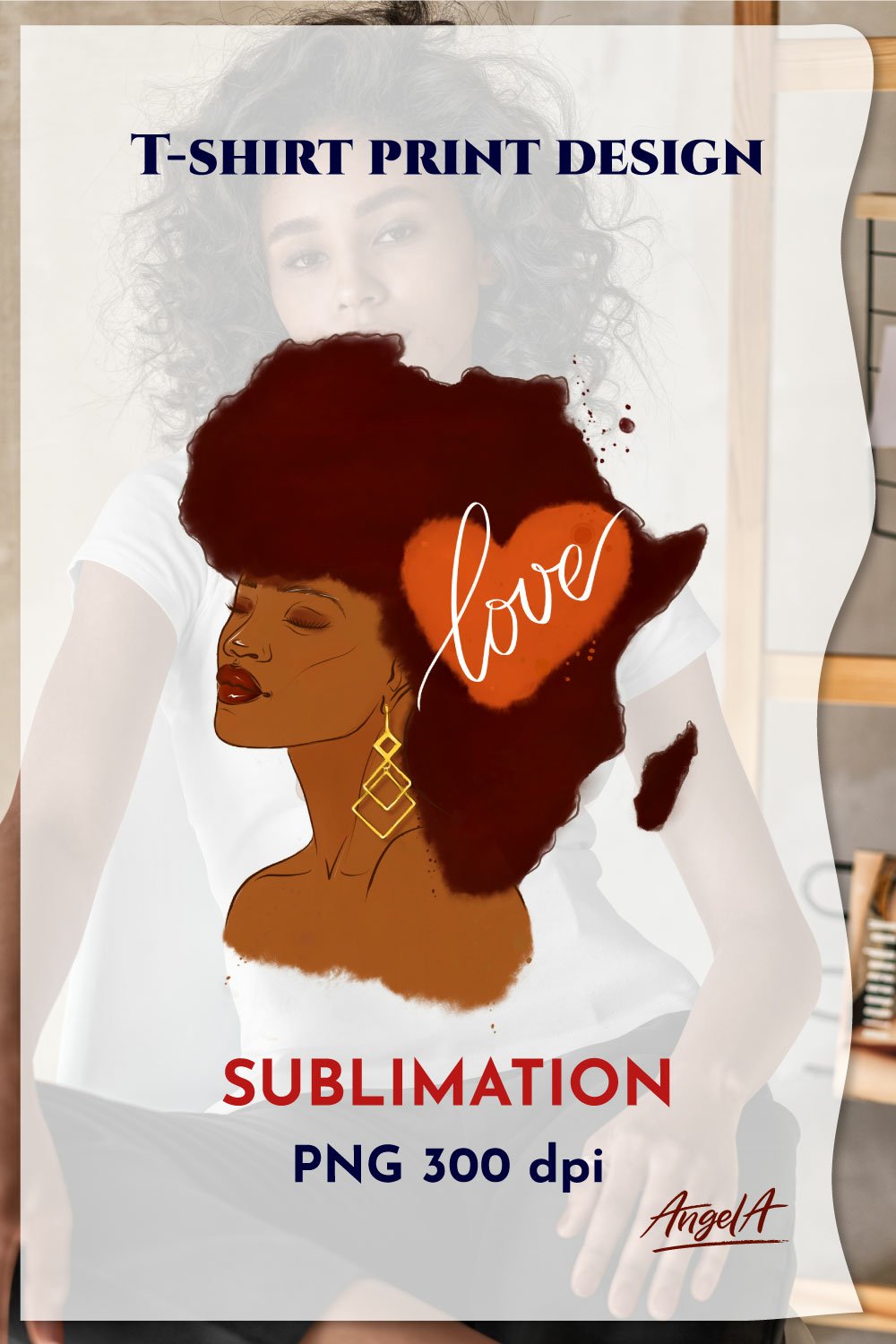 Sublimation print design Black woman Africa silhouette Love