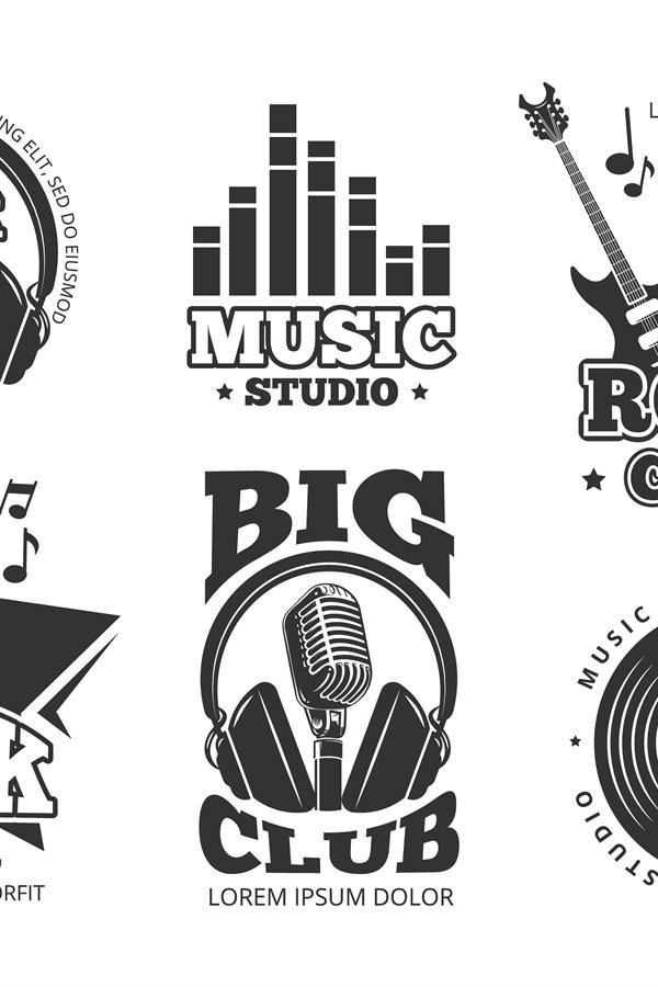 Retro audio record, studio sound vector labels, badges, logo