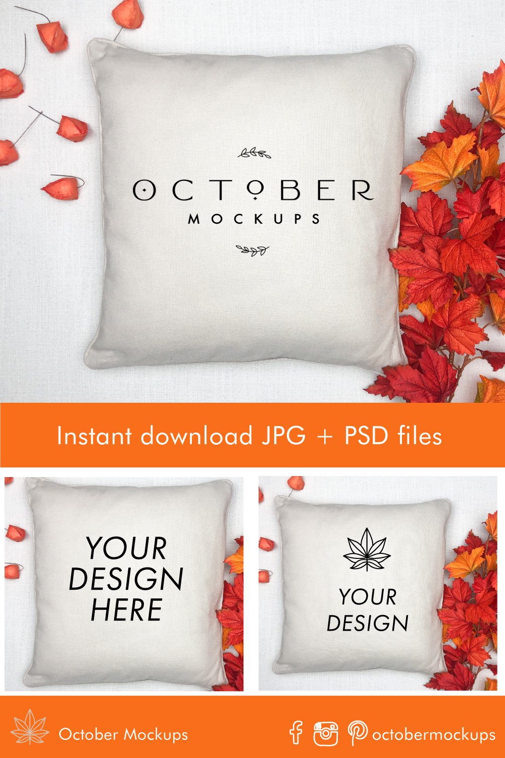 Fall Pillow Mockup | Autumn mockup cushion | JPG (860234)