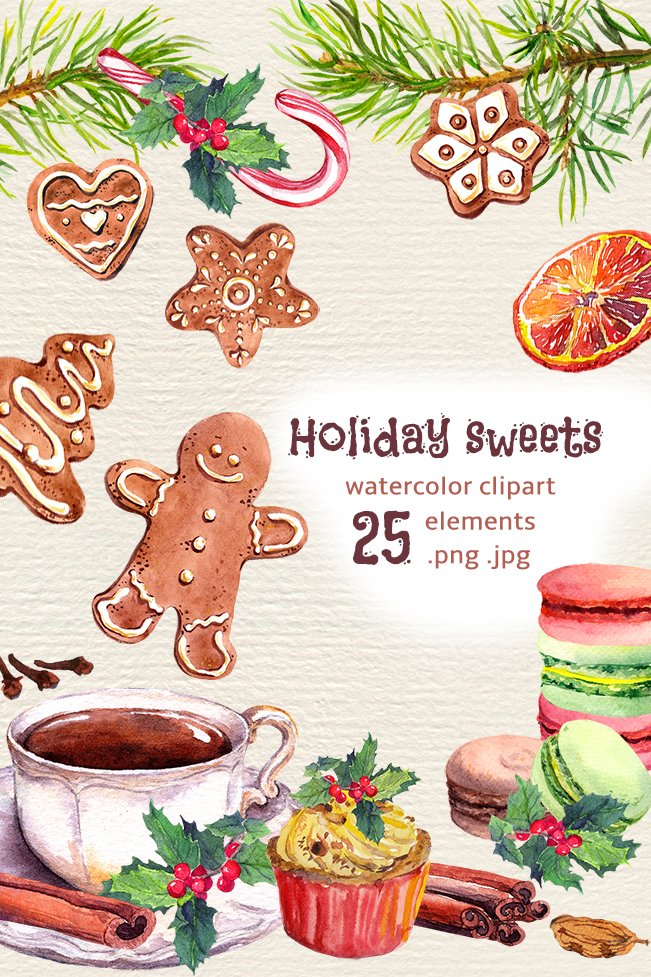 Christmas gingerbread PNG cookies clipart, Watercolor bundle