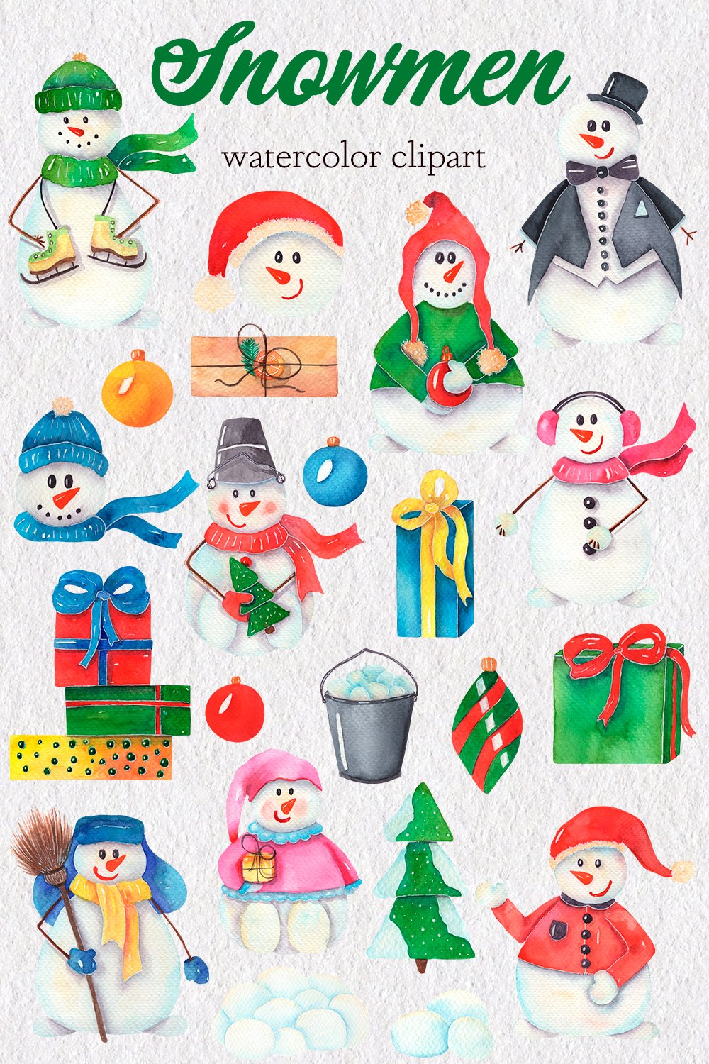 Snowman Clipart, Christmas watercolor clipart, (1580363)