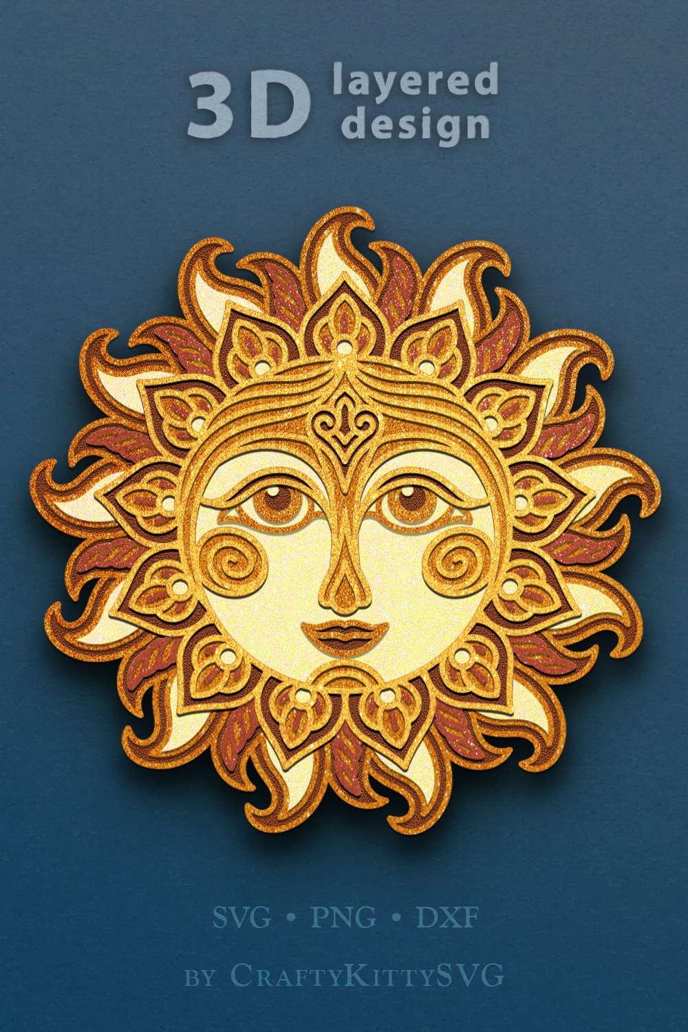 3D Sun, Mandala Sun SVG, Sun Face SVG, 3D layered (2465653)