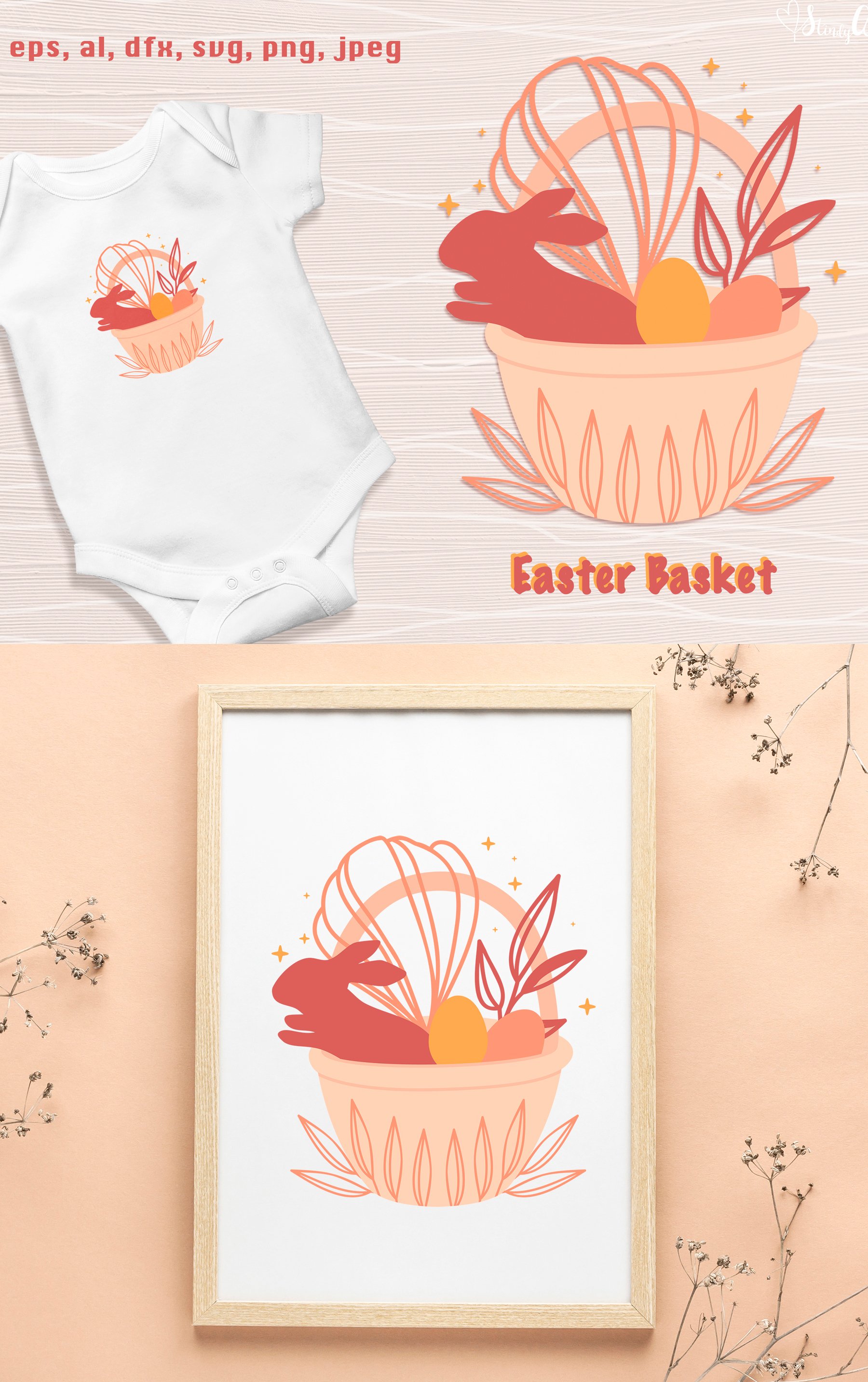 Easter basket svg with boho banny for cutting machines