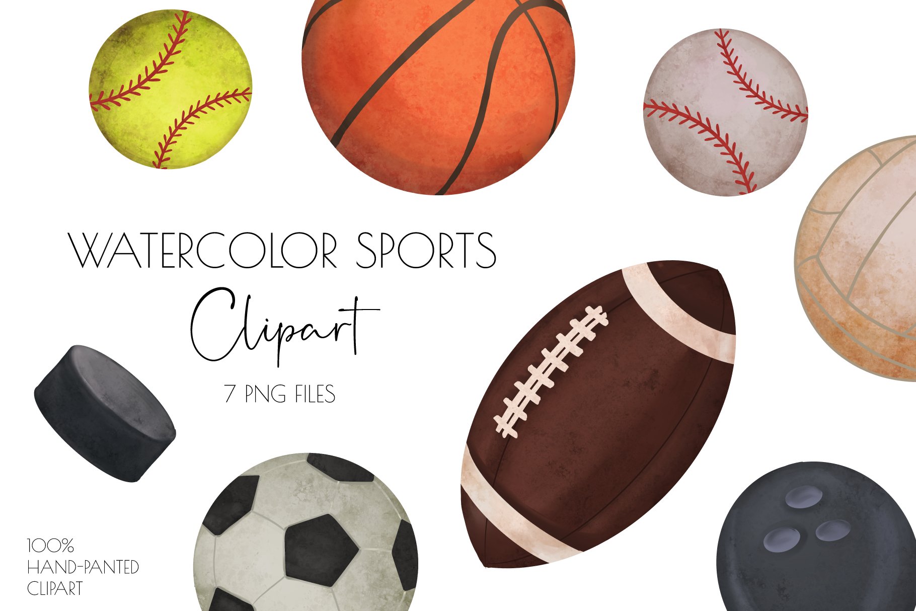 Sports Clipart, Watercolor Clipart, Football (1462688)