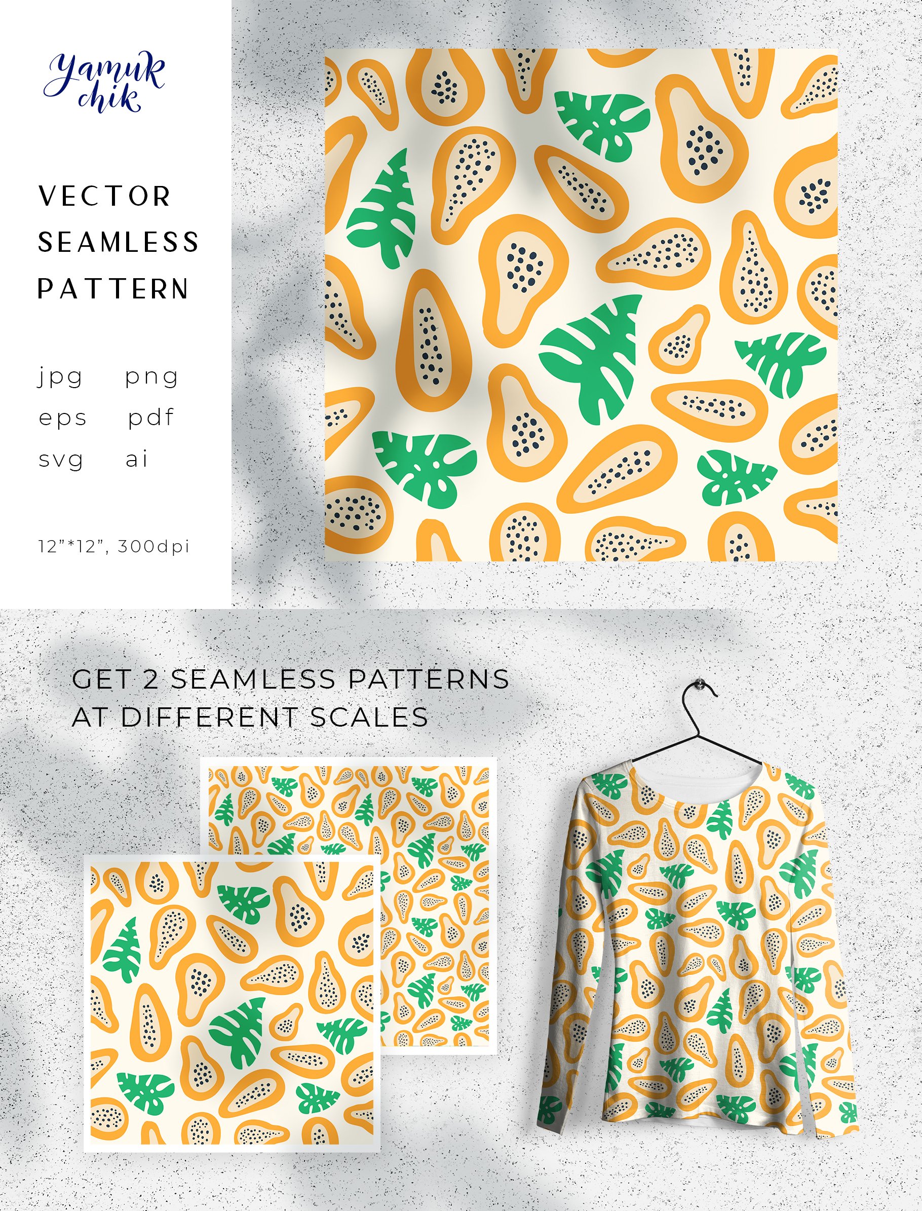 Papaya repeat pattern, Fruit Digital Paper, papaya (989633)