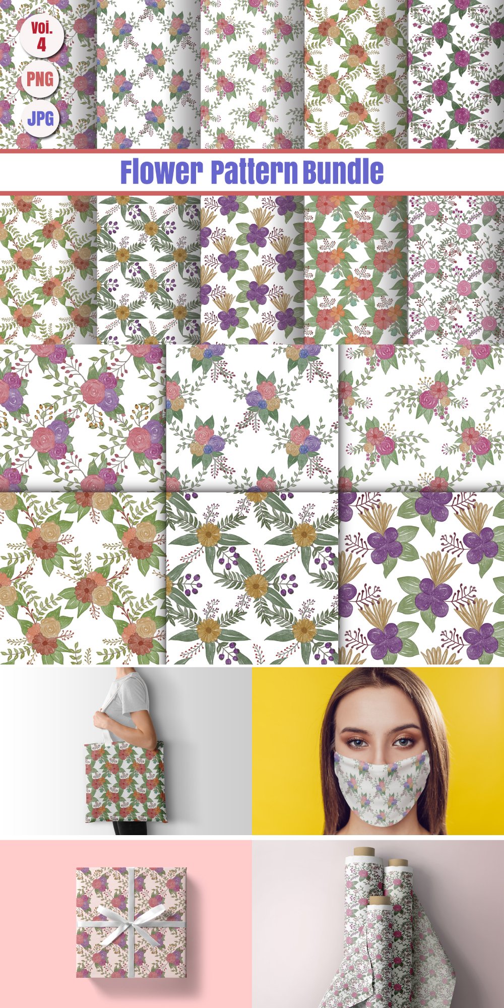 Watercolor flower Seamless Pattern files 10 JPG (2128827)