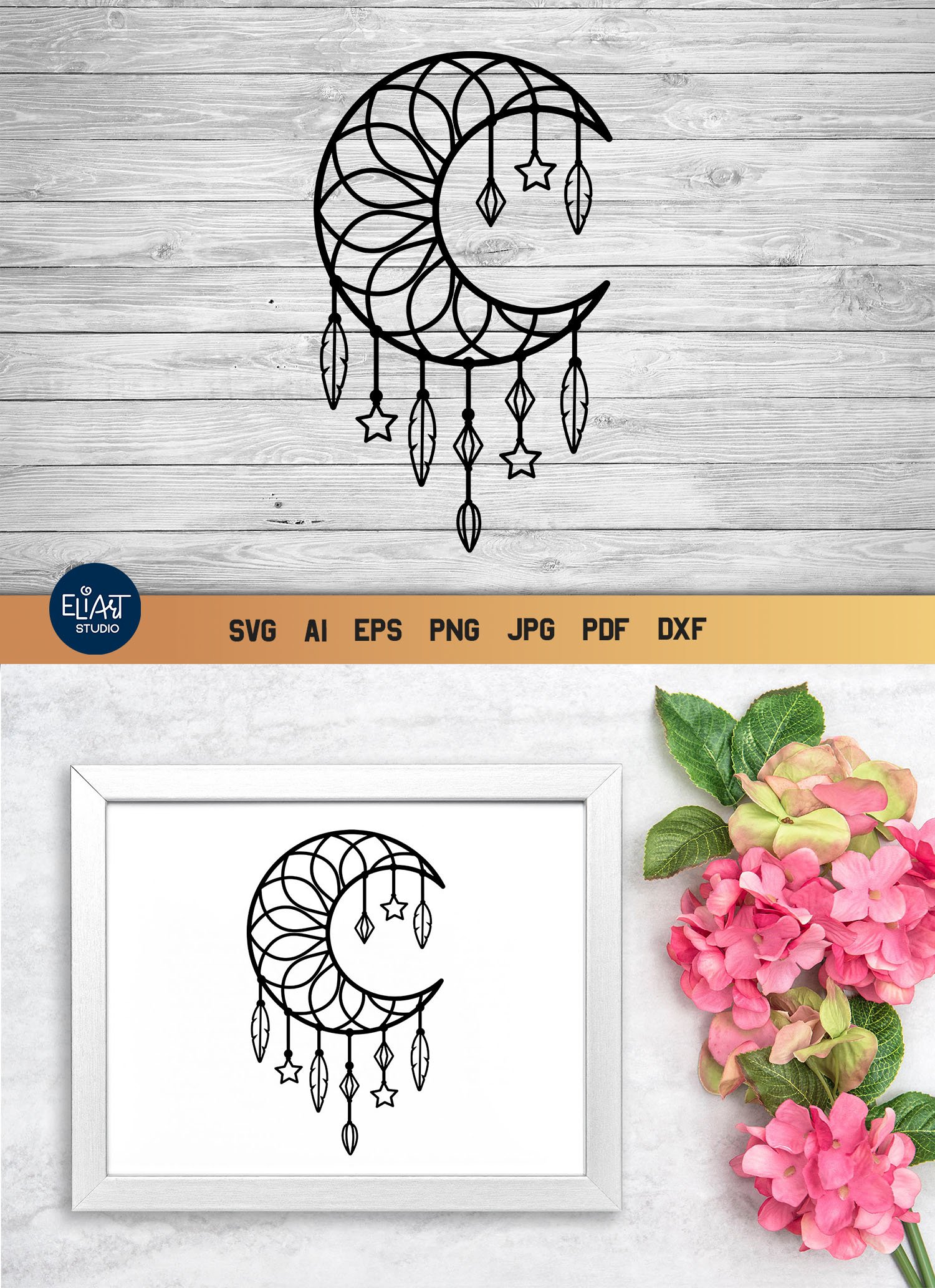 Boho Dreamer SVG | Moon SVG Dream catcher | (1495978)