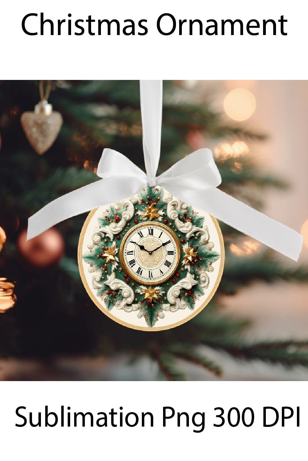Christmas Ornament. Clock face. Christmas Ornament PNG.