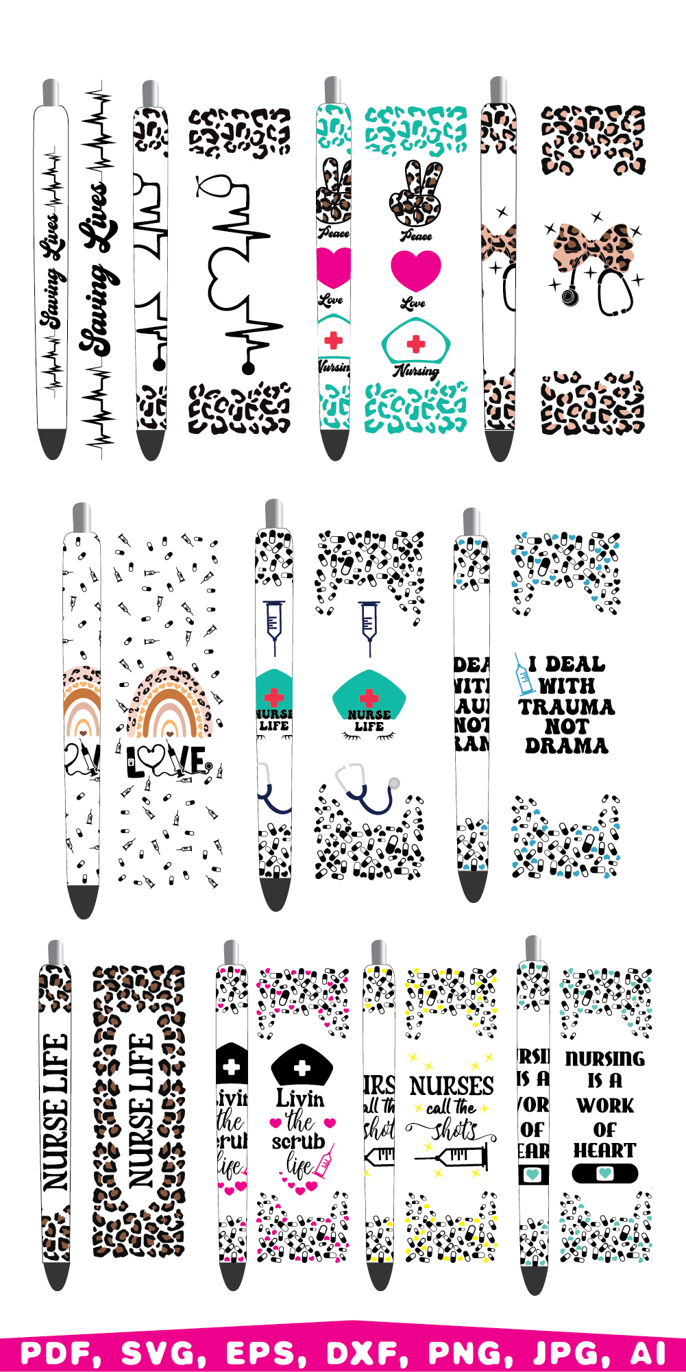 Nurse Pen Wraps Bundle, Pen wraps