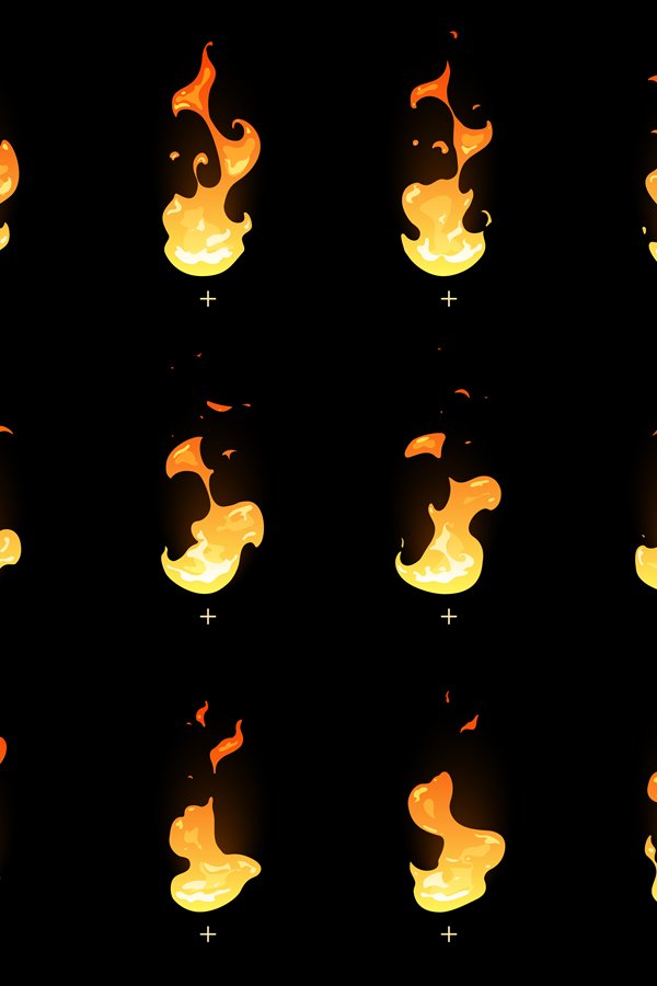 Fire sprite sheet. Cartoon vector flame game animation