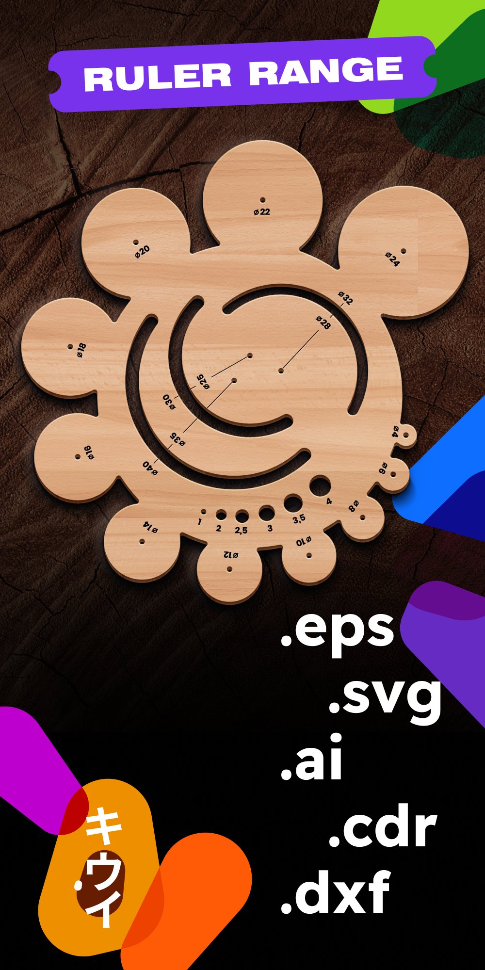 Ruler for measuring diameter Cnc cutting file Laser cut wood