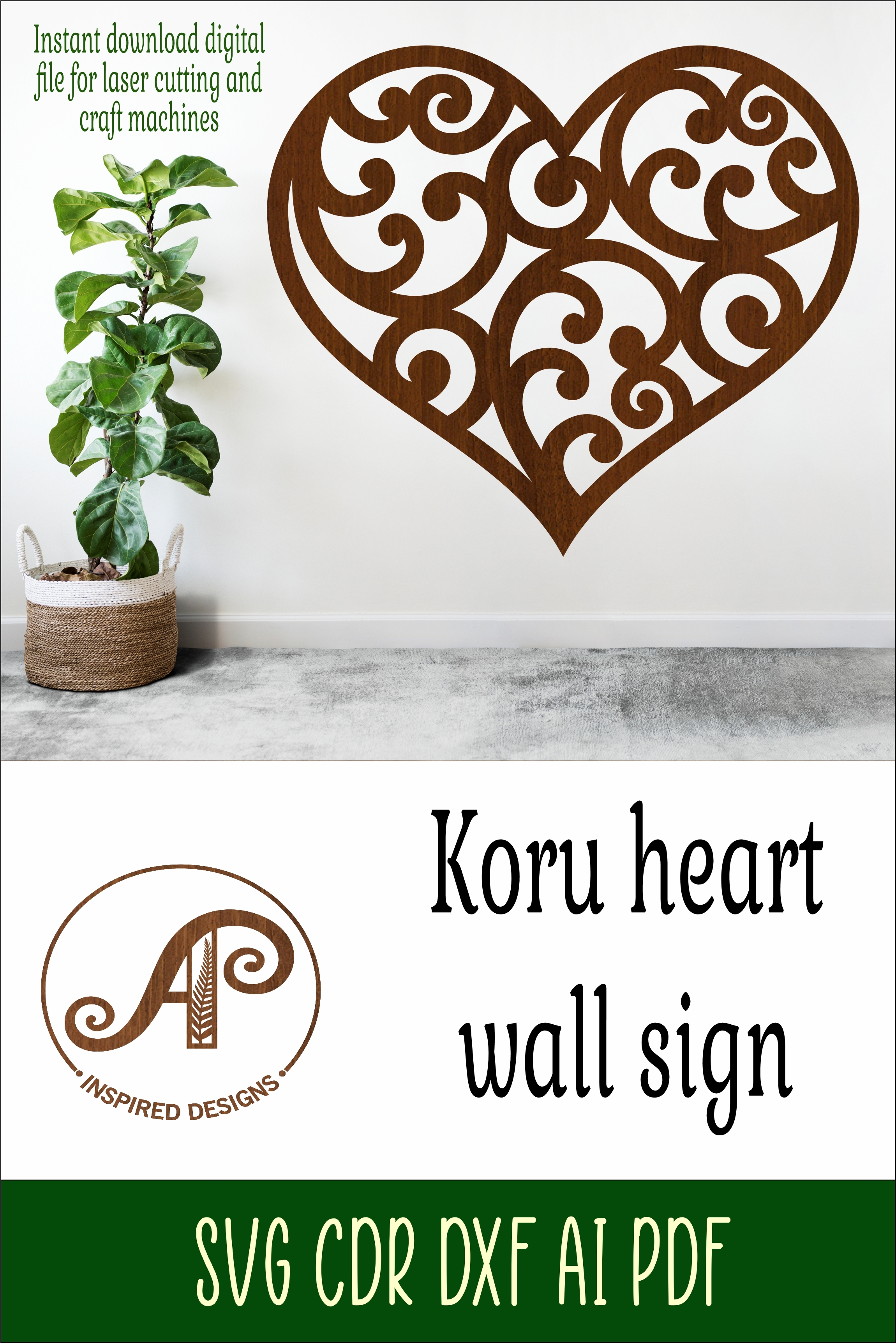 New Zealand koru heart wall sign, SVG file.