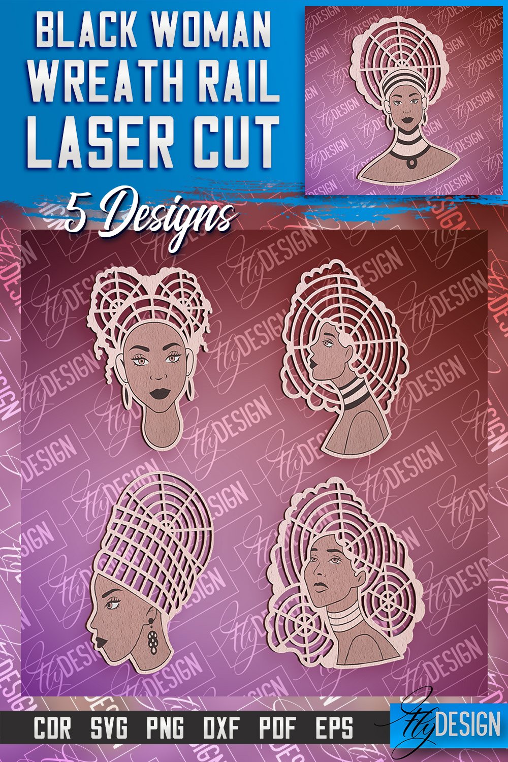 Black Woman Wreath Rail Laser Cut|3d Black Women|3d Black