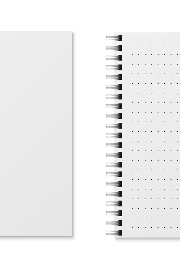 Realistic notebooks. Blank padded diary sketchbook with dots