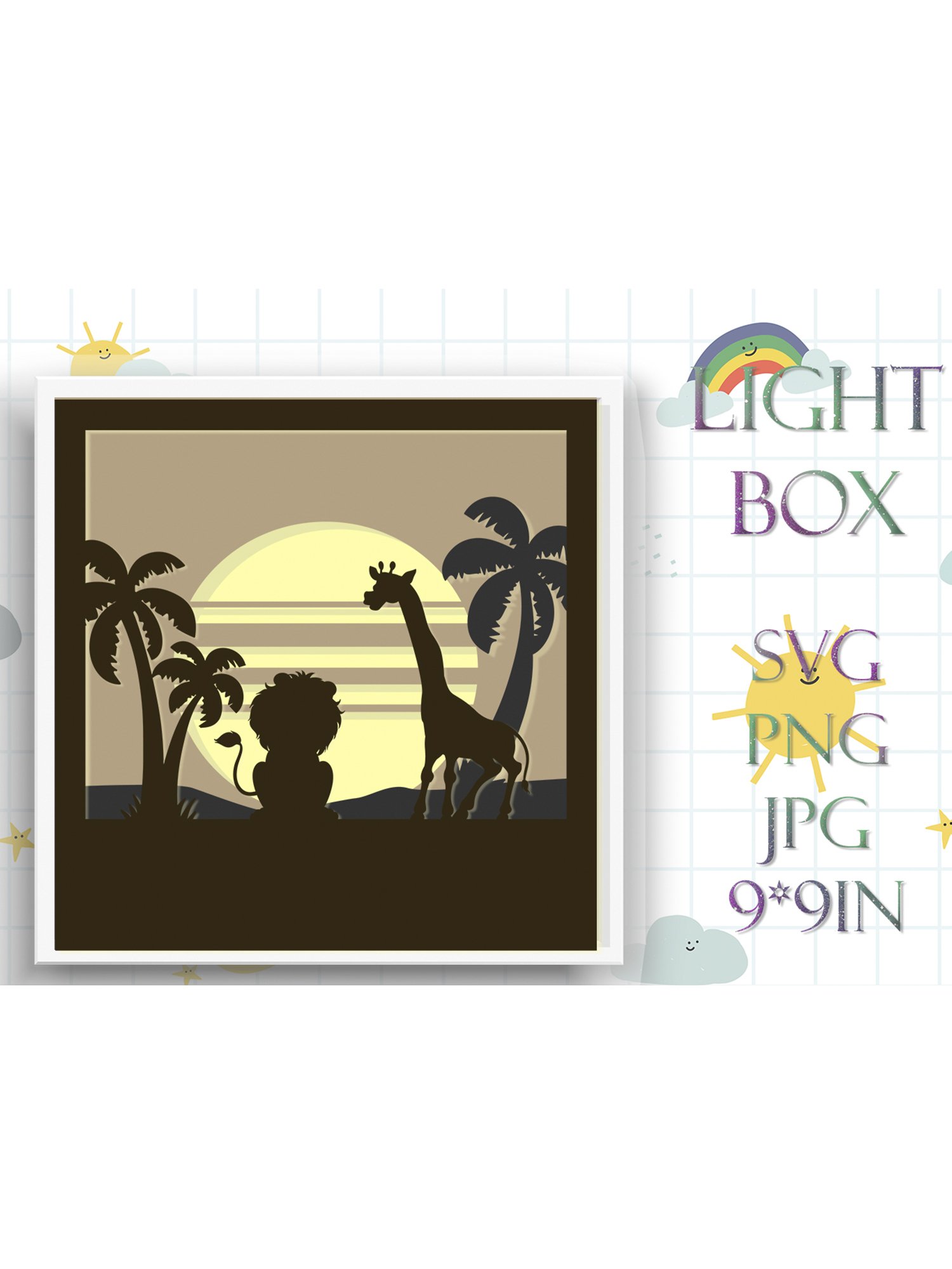 light Box SVG, Shadow Box, Safari Animals, Set 4