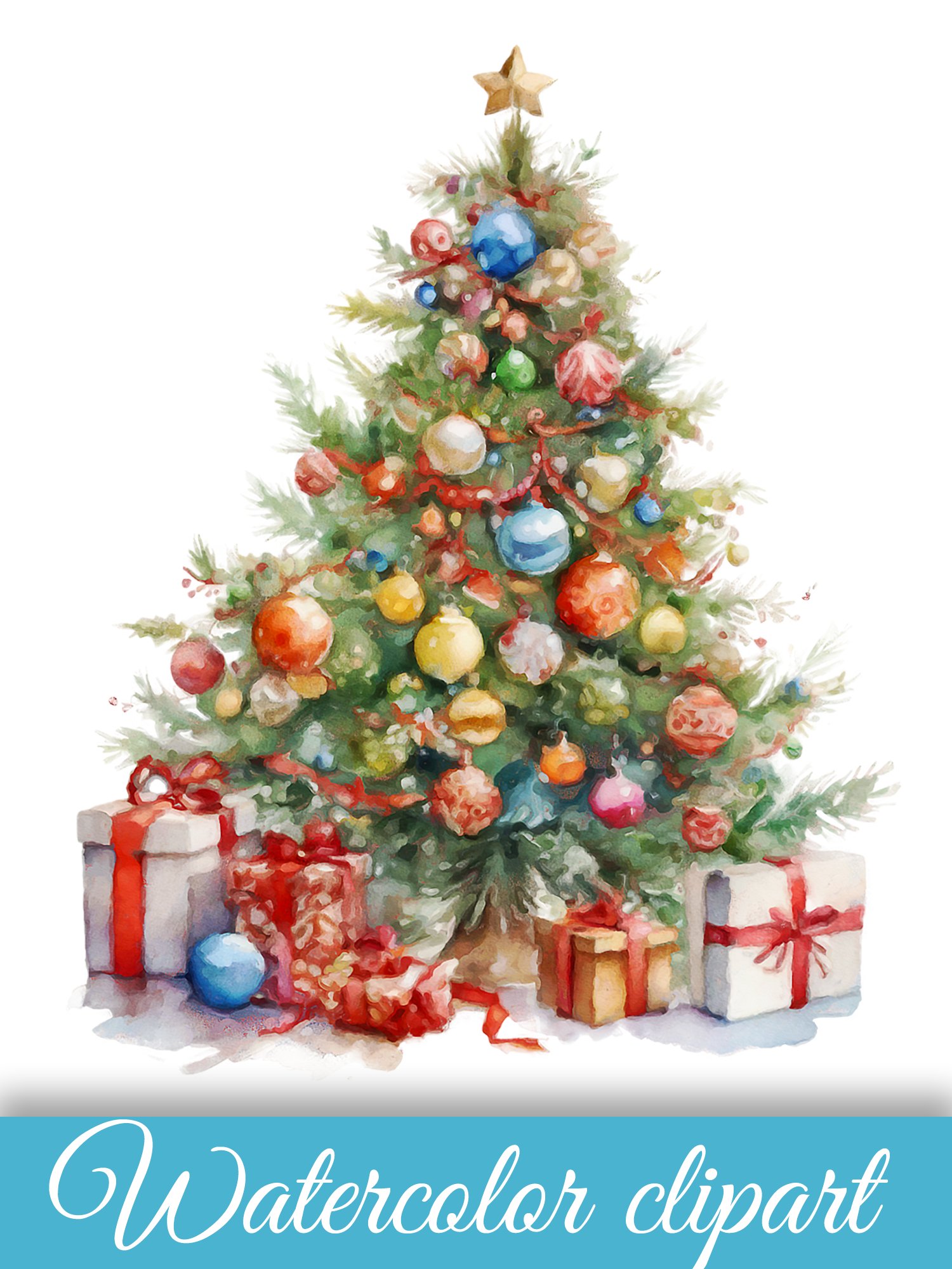 Christmas Tree Sublimation Watercolor Clipart / (3020229)