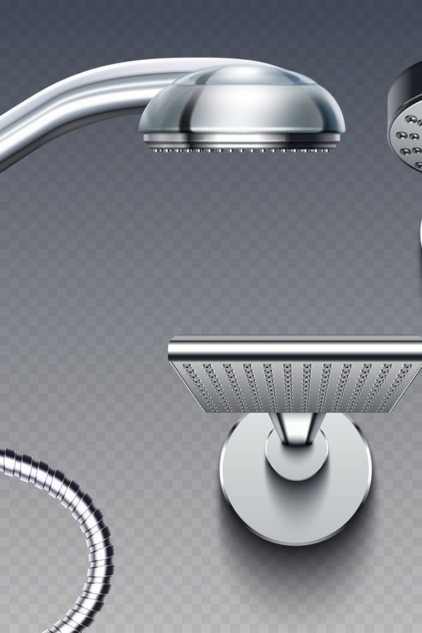 Realistic bathroom shower heads vector isolated on backgroun