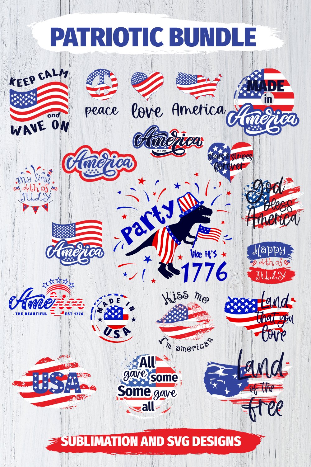18 Patriotic designs with American flag, patriotic quotes
