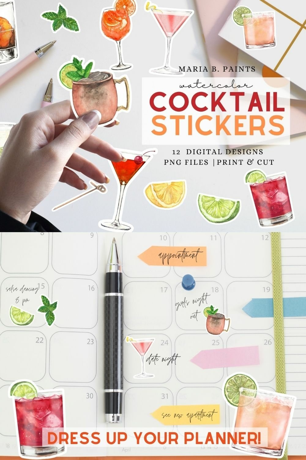 Cocktails Stickers Printable Drinks Sticker Print & Cut Pack