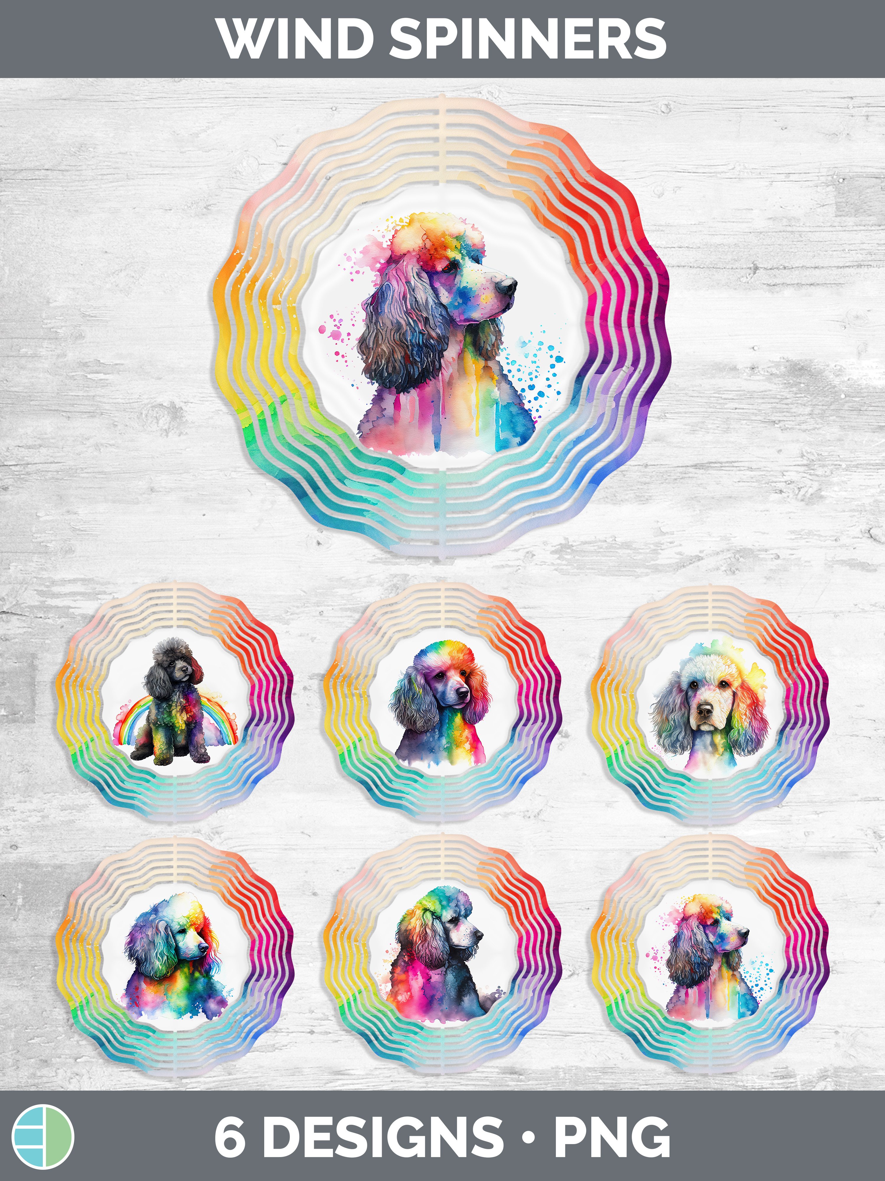 Rainbow Poodle Dog Wind Spinner | Sublimation Spinner Design