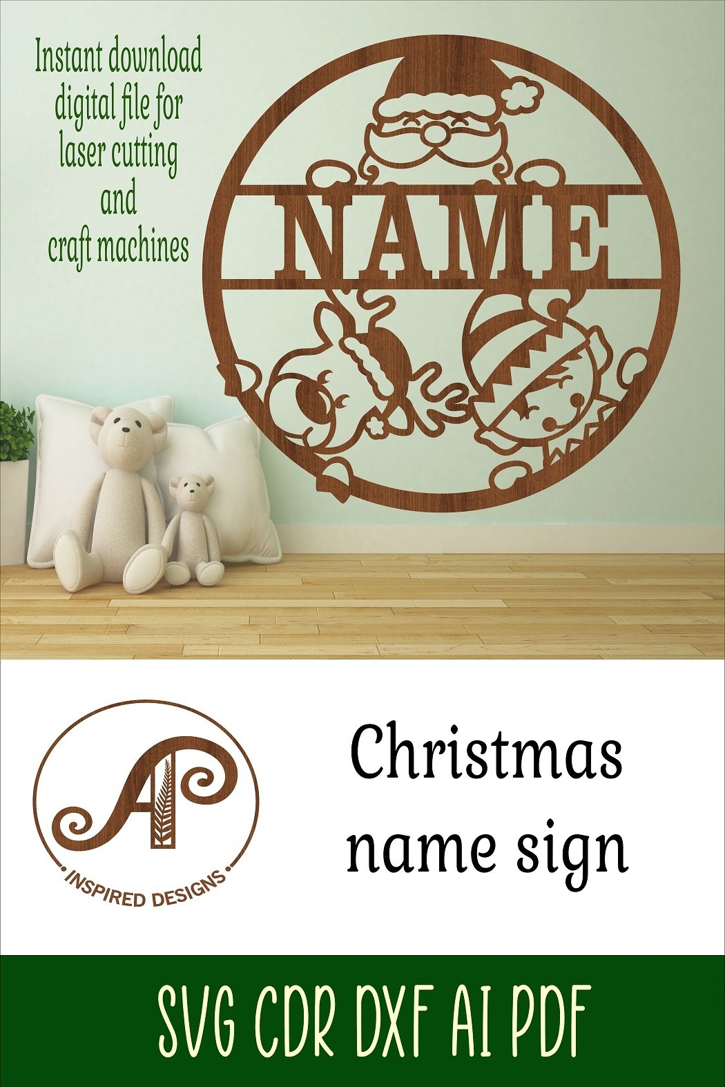 Cute Christmas Name sign svg laser cut template