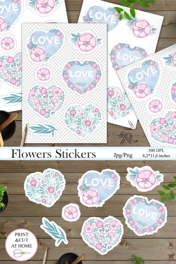 Stickers Bundle PNG | Printable Flower Stickers (1494063)