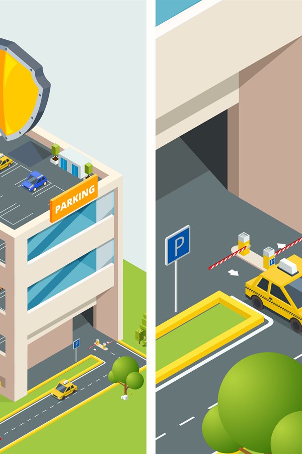 Background isometric illustration of multi level parking wit